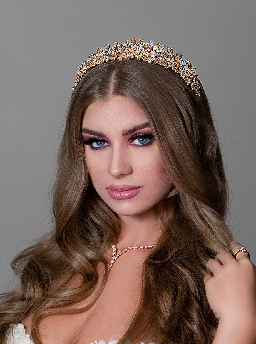 Buy BELLE Gold with Gold Crystals Bridal Headband Online | Ellee ...
